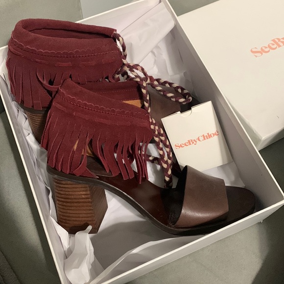 Chloe | Shoes | Chloe Fringe Block Heel Sandals | Poshmark
